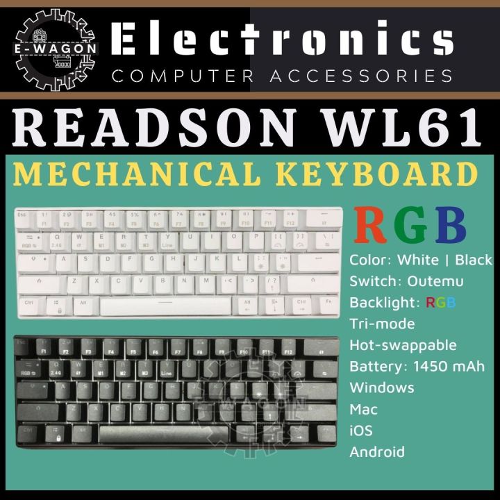 Readson WL61 Tri-mode Hotswappable RGB Wireless Mechanical Keyboard RGB ...