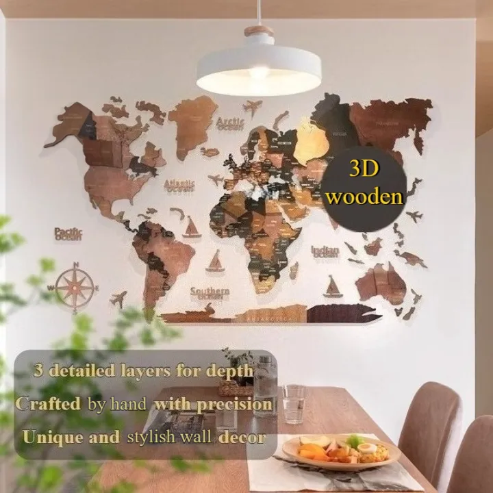 3D Wooden World Map Wall Art – Handcrafted Wooden Wall Decor, 4 Sizes ...