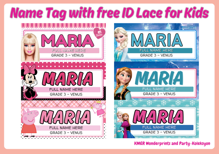 Customized Laminated Name Tag / Name Plate for Kids (BACK TO BACK PRINT ...