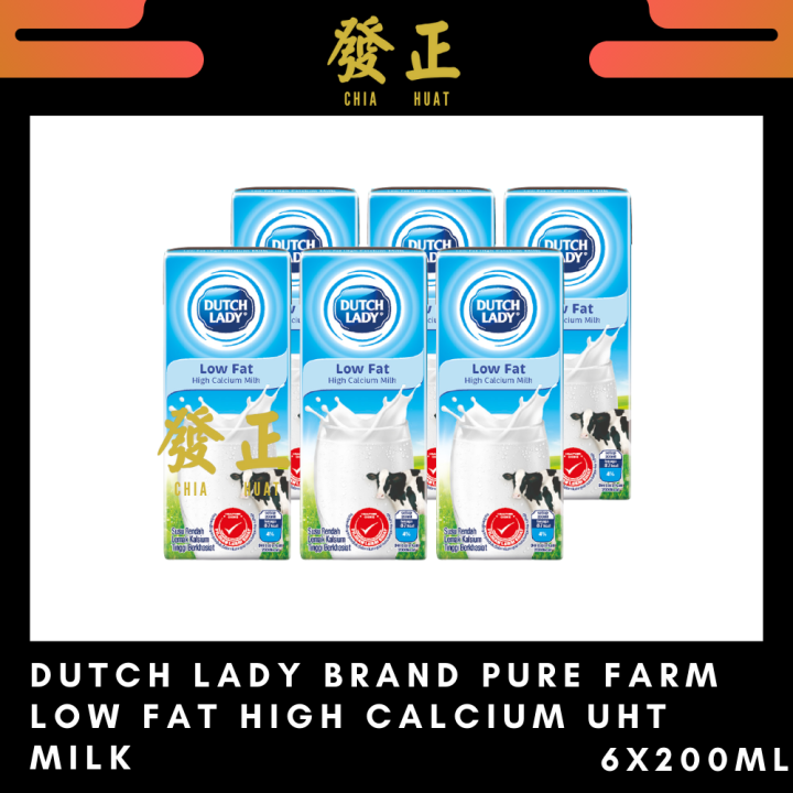 Dutch Lady Brand Pure Farm Low Fat High Calcium UHT Milk 6x200ml | Lazada