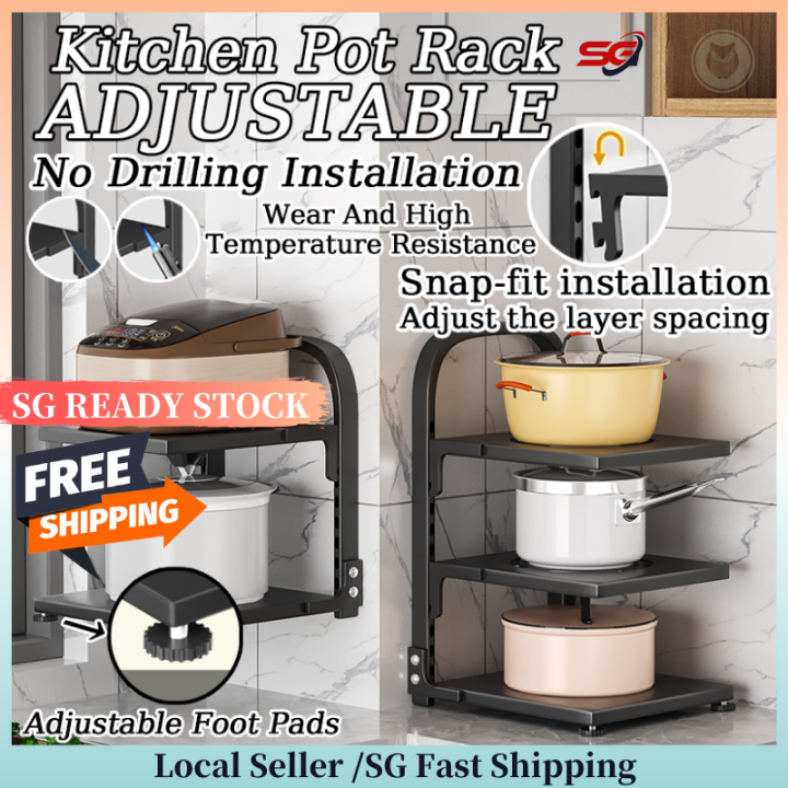 🔥 SG READY STOCK Kitchen Pot Rack Shelf Organizer For Cabinet Storage ...