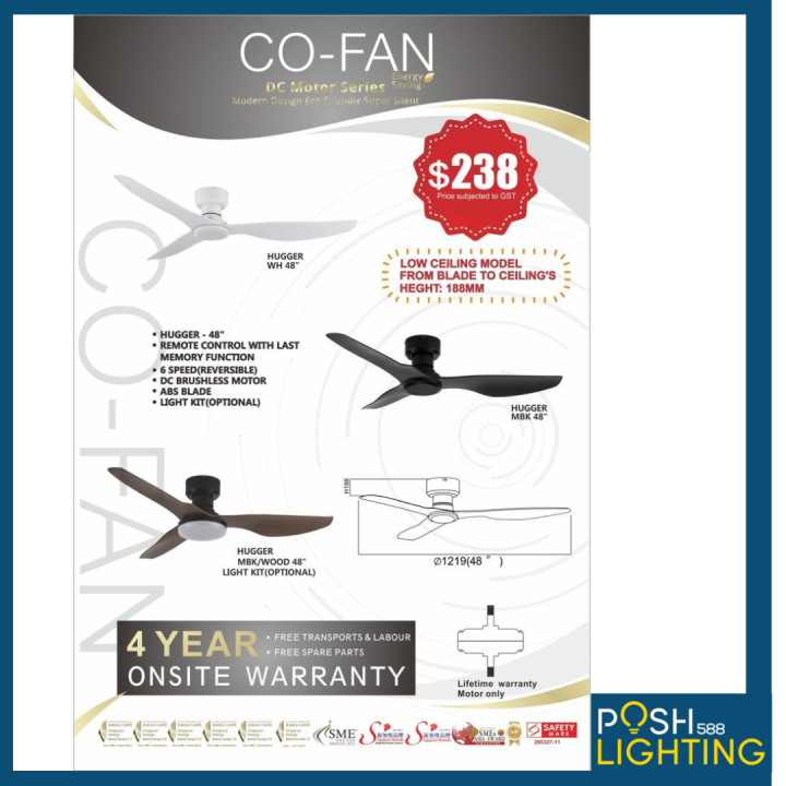 Fanco Hugger Ceiling Fan 48 Inch with / without LED with concrete ...