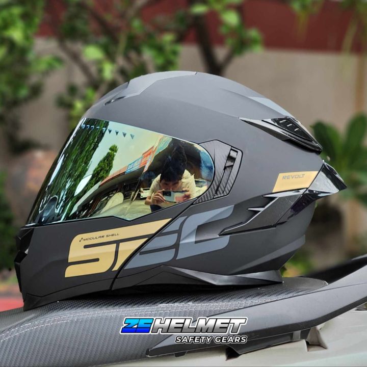 SEC REVOLT V3 (Matte Black/Gold ) MODULAR - DUAL VISOR (with FREE Clear ...