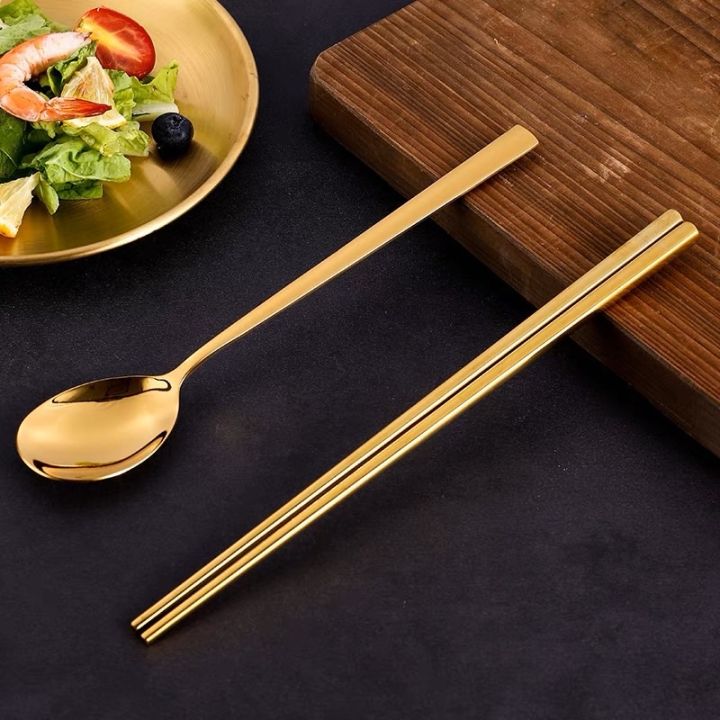 Stainless Steel Spoon and Chopstick Gold Cutlery Set Gold Spoon Gold ...