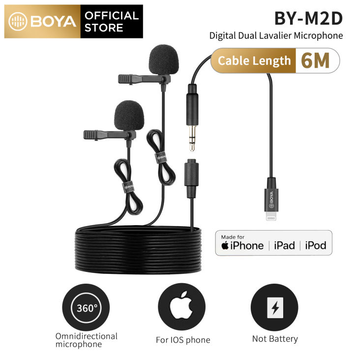 Dual Lavalier Lightning Microphone for iOS iPhone 11 Vlog, 20 ft/6m ...