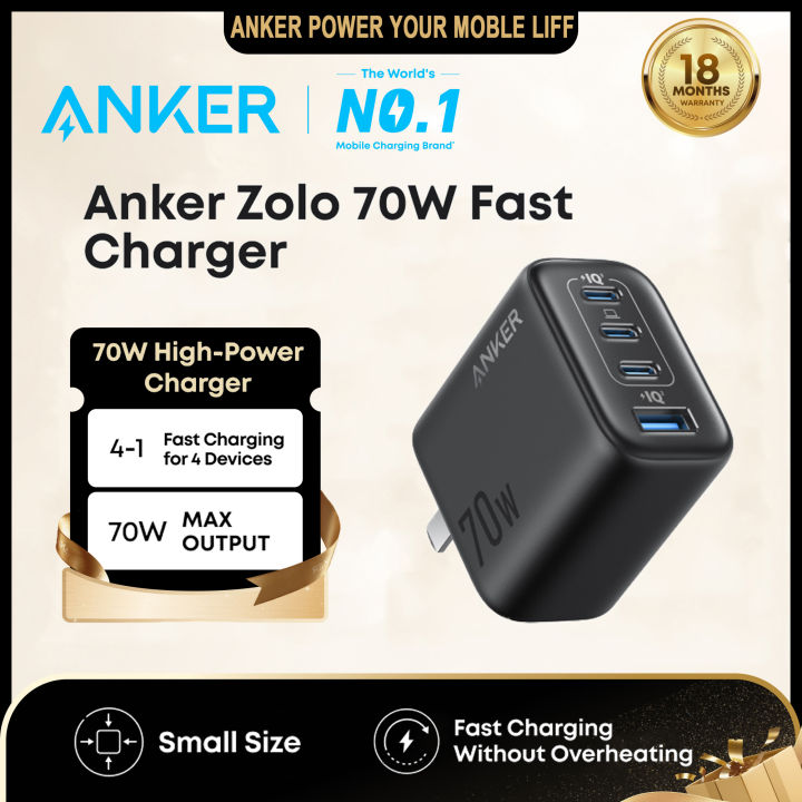 Anker 70W 4-Port Compact Charger with Foldable Plug For iPhone, iPad ...
