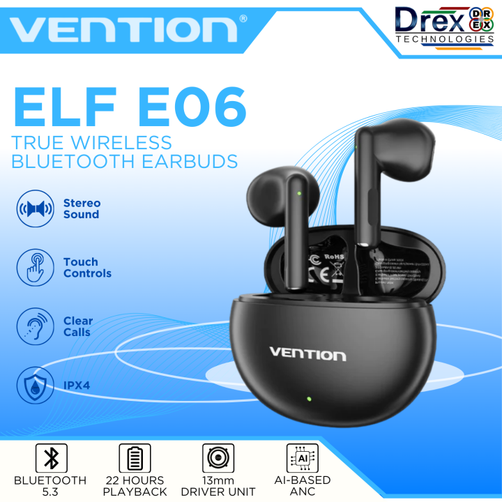 Vention ELF E06 True Wireless Bluetooth Earbuds (Black) | Lazada PH