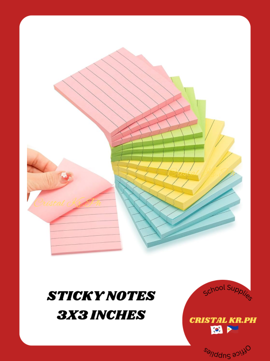 Sticky Notes with lines Self Stick Pads Pink Yellow Green Blue Paper ...
