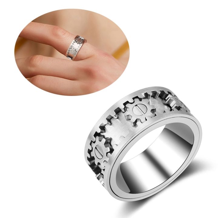 Titanium Steel Rotatable Rings for Women Men Anxiety Band Rings Gear ...