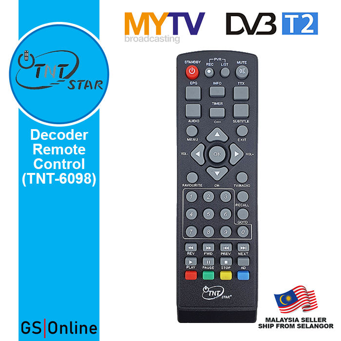 TNT Star MYTV Decoder DVB T2 Digital Receiver Remote Control TNT-6098 ...