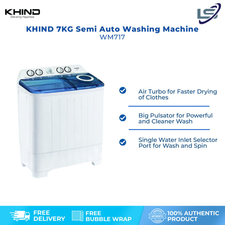 KHIND 7KG Top Load Semi Auto Washing Machine WM717 | Big Pulsator for ...