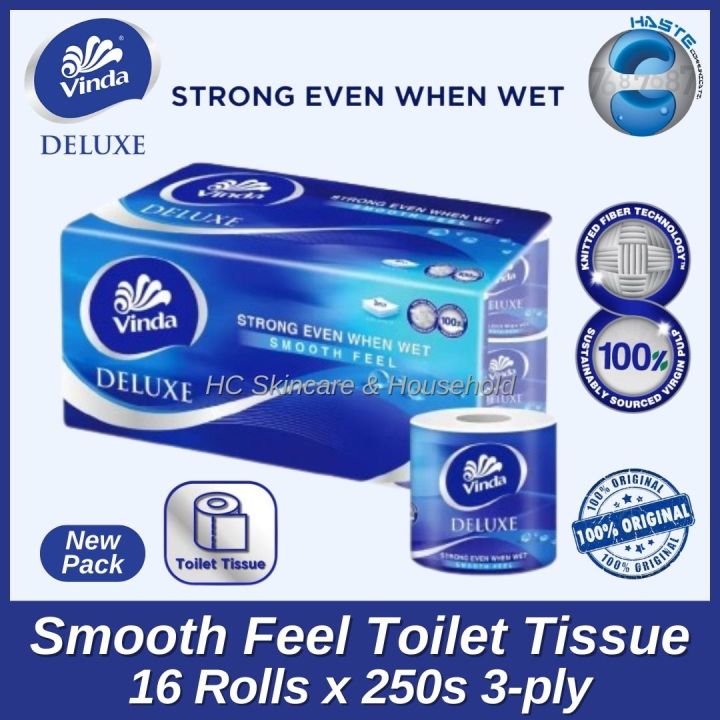 Vinda Deluxe Toilet Paper Roll Smooth Feel 3ply - 16 rolls x 250's Tisu ...
