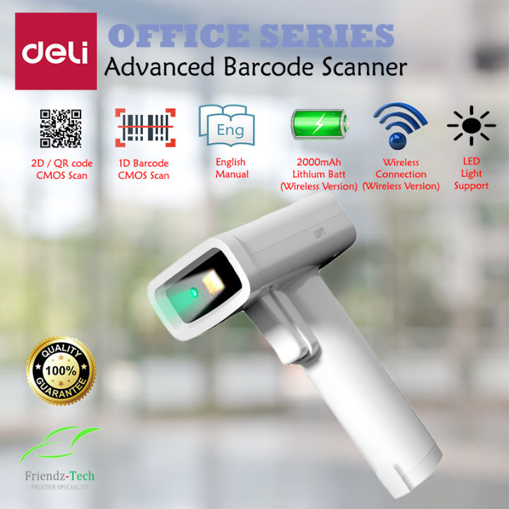 Deli Handheld USB Wireless Barcode Scanner Screen Mobile Payment 1D 2D ...