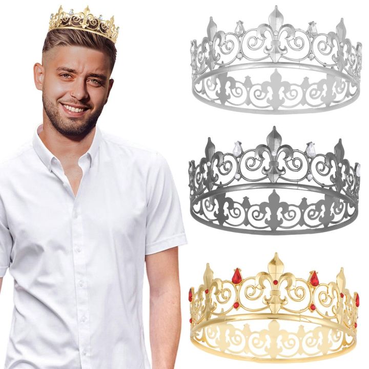 Royal King Crown for Men Full Round Prince Tiaras Metal Unisex Crown ...
