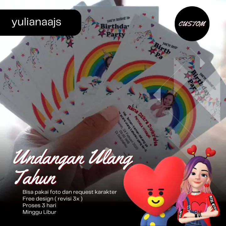KARTU UNDANGAN ULANG TAHUN ANAK/CARD ULTAH/ BIRTHDAY INVITATION ...