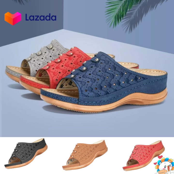 Top Womens sandal Solid Color Thick Bottom Carved Slipper Sandals Large ...