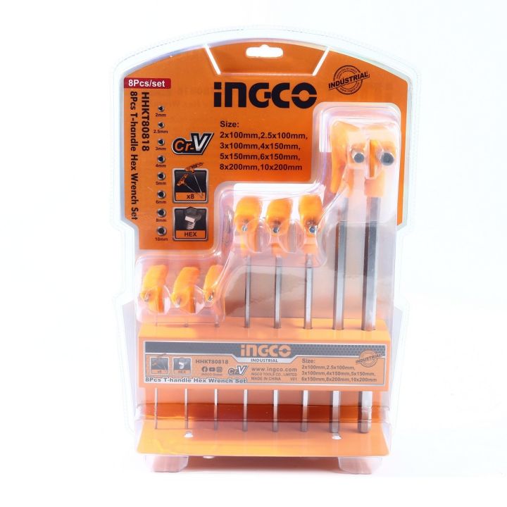 INGCO ประแจหกเหลี่ยม ด้ามตัวที (8 ตัวชุด) รุ่น HHKT80818 (T-Handle Hey ...