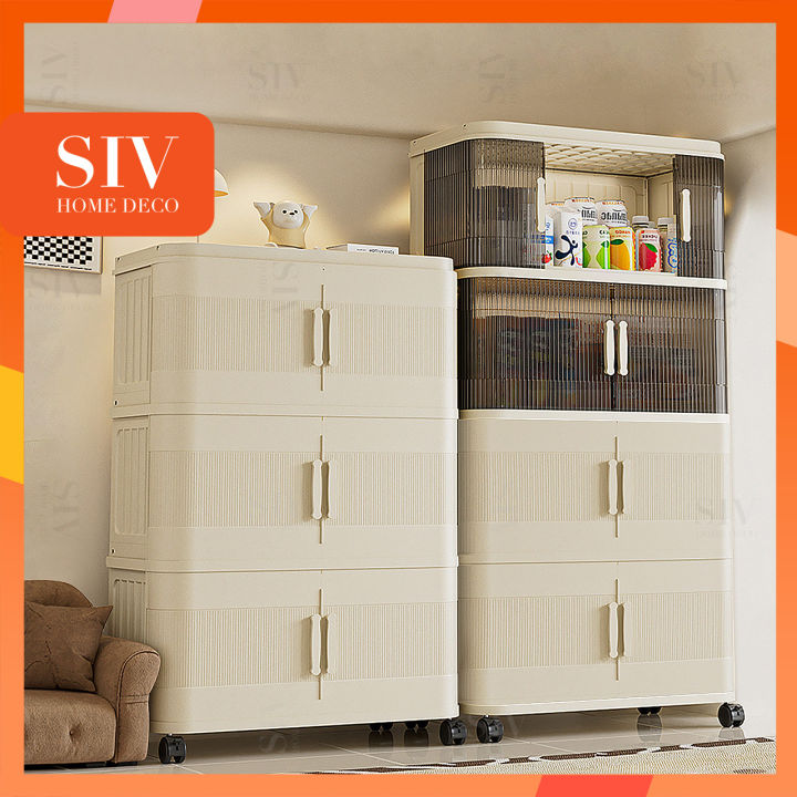 SIV Foldable Sliding Door Plastic Cabinet with Wheels Stackable Clothes ...