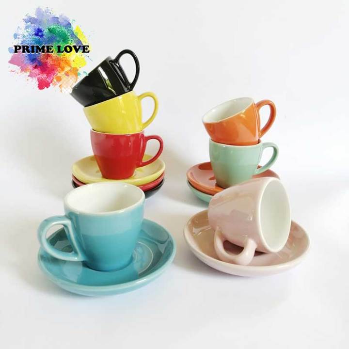 Satu Set Cangkir Lepek Mini Warna Warni Kapasitas 100ml Espresso Cup ...