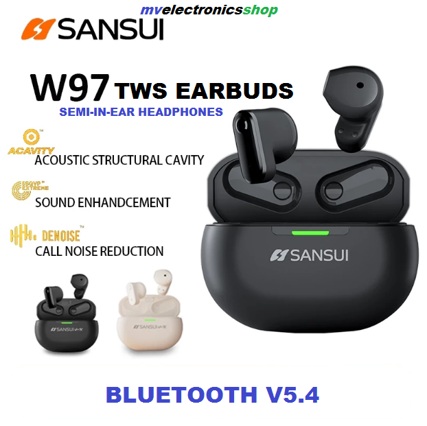SANSUI W97 in ear Earbuds Bluetooth 5.4 Earphones ENC TWS Long Playtime ...
