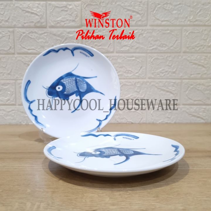 WINSTON Piring Keramik 6,75in Ikan Lontar Biru /Piring Ceper /Piring ...