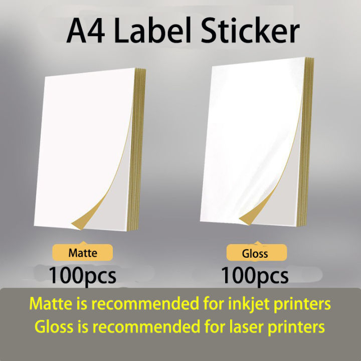 Ready stock！A4 Size Matte Sticker Paper Glossy Sticker Paper for Printing 100pcs Labeling Precut ...