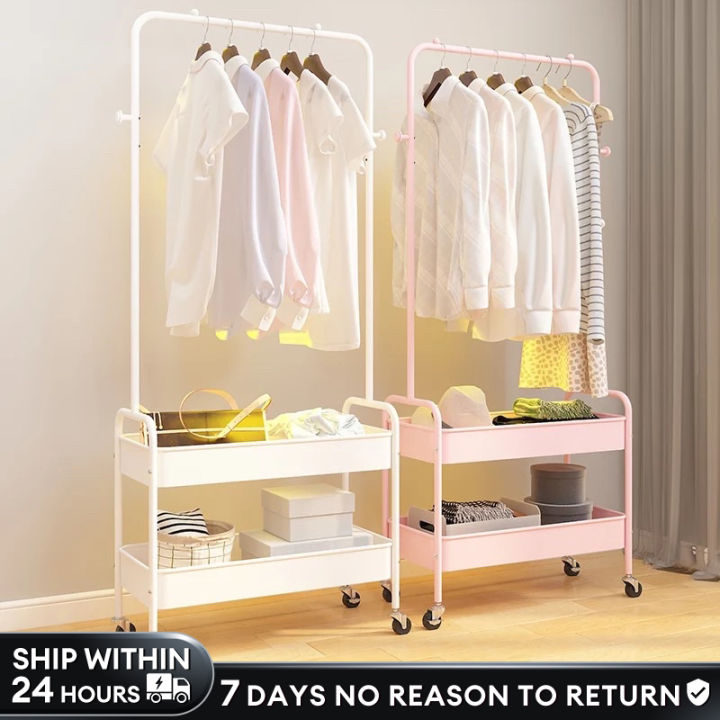 SHEEPER Nordic simple clothes rack hanger with wheels removable 2-layer ...
