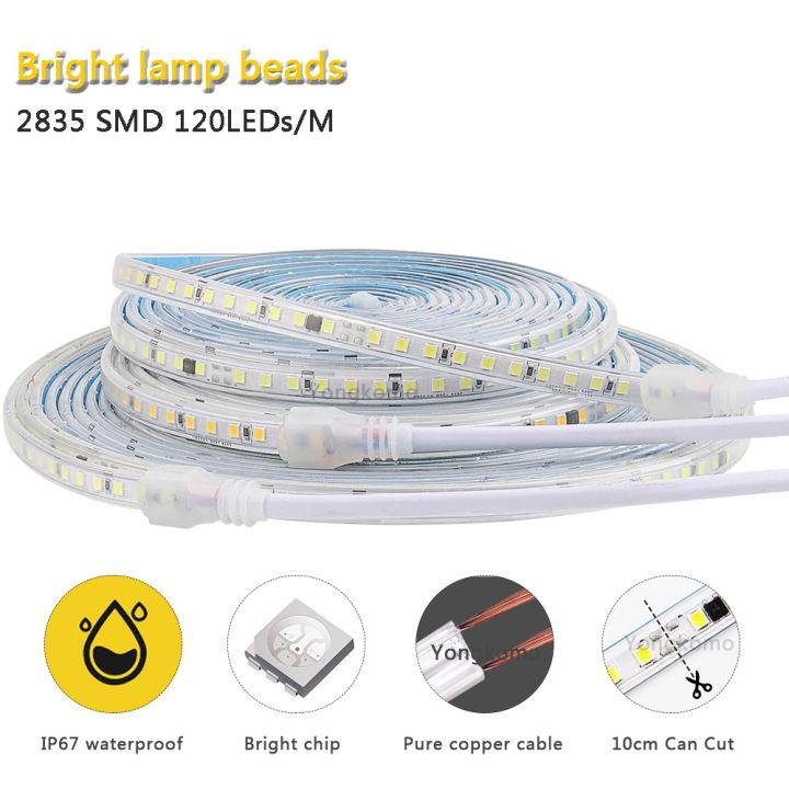 Drive free SMD 2835 LED Strip Light EU Plug Waterproof 220V 120 LEDs Per Meter (With adhesive ...