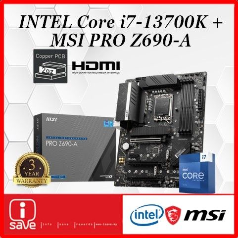 MSI Pro Z690-A DDR5 Z690 LGA1700 Motherboard + Intel 12TH / 13TH GEN CORE I3 / I5 / I7 / I9 CPU ...