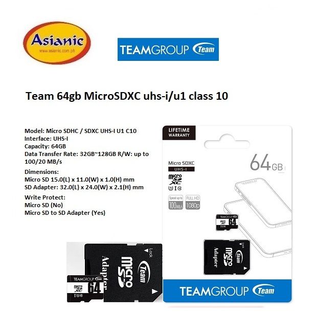 Team Group 64GB Micro SDXC Class 10 Memory Card | Lazada PH