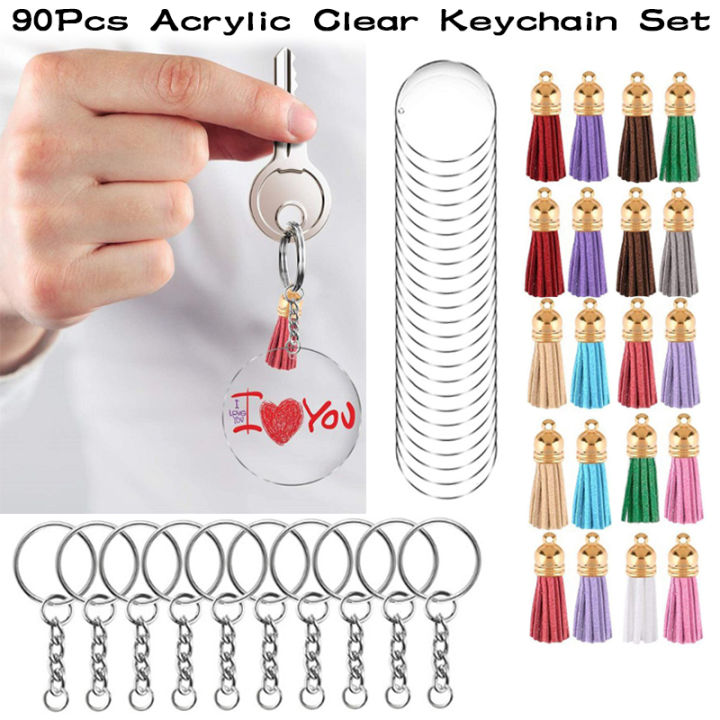90Pcs Acrylic Clear Circle Discs Keychain Set Round Acrylic Keychain ...