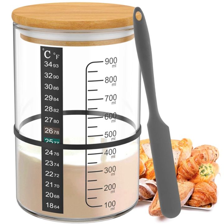 Glass Jar Wide Mouth Glass Jar with Wooden Lid Sourdough Container Wide ...
