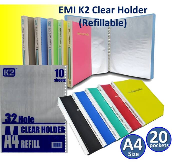 EMI K2 Clear Holder Document Holder Refillable A4 20 pockets (File ...