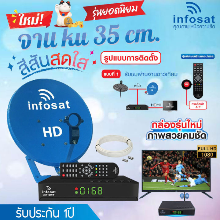 ชุดจานดาวเทียม KU-Band infosat 35cm.(ตั้งพื้น) สีน้ำเงิน พร้อมLNB 1 ...