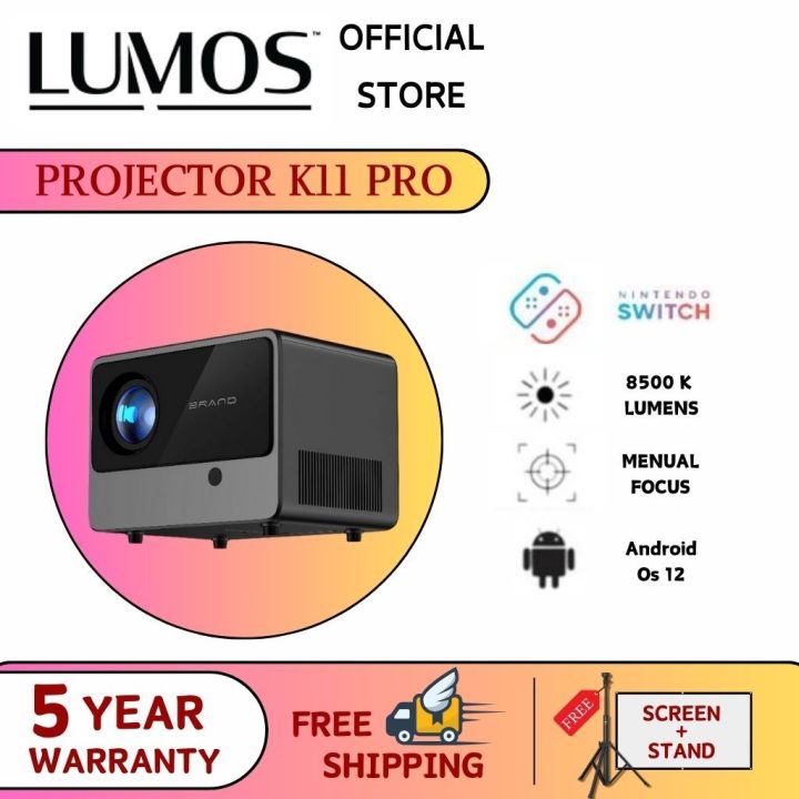 LUMOS K11 PRO Projector 8000 Lumens 1920×1080 4K UHD LED Build-in OS ...