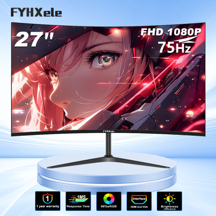 FYHXele pc monitors 27 Inch Curved Computer Monitor Full HD 1080P 75Hz ...