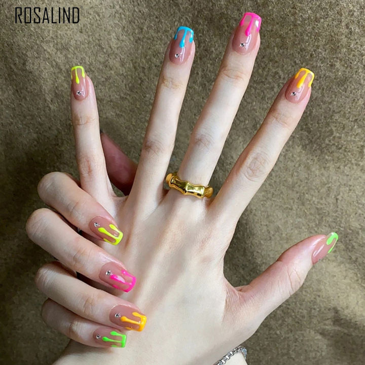 Rosalind 24Pcs เล็บปลอมฤดูร้อนสีไอศกรีมสั้นบัลเล่ต์เล็บสำหรับหญิงสาว ...