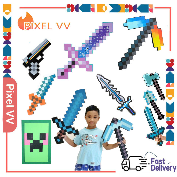 Kids Minecrafts Toys EVA Foam Diamond Sword Pickaxe Axe Game Model Toy ...