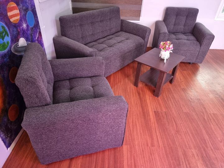 sala set ambassador dark grey fabric sofa with center table uratex foam ...