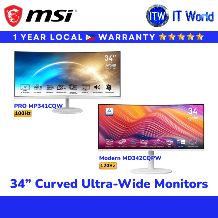 MSI 34” Curved Ultra-Wide Monitors UWQHD (3440x1440) – Modern MD342CQPW ...