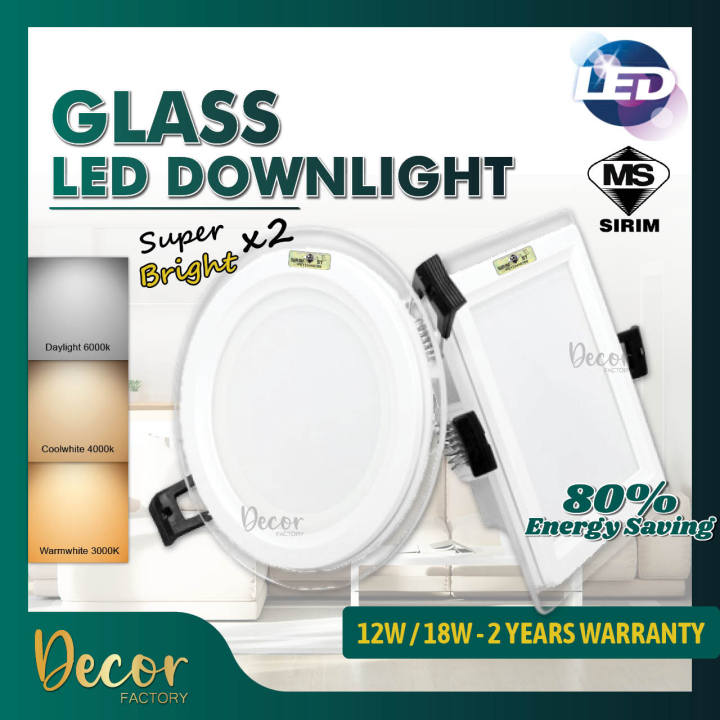 LED Downlight Glass Recess 12W 18W Round Square LED Recessed Light Down ...