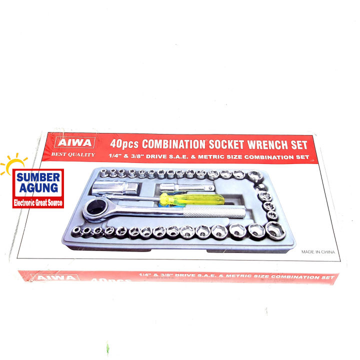 Aiwa 40pcs Kunci Sok Sock Soket Kombinasi 1/4 3/8 Metrik Combination ...