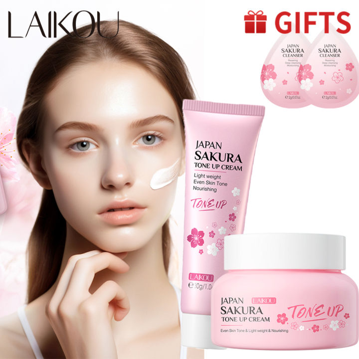 NO WHITE CAST Sakura Tone Up Cream 30g+60g Multi Using Purpose Kit With 2 Freebie Cleansers ...