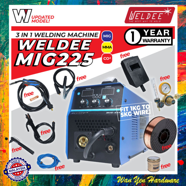 WELDEE MIG225 - 3 in 1 MIG Gas or Gas-less MIG Welding Machine + MMA ...