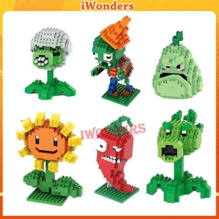 Nano Block Plants Vs. Zombies Building Block Pea Shooter Big-Mouthed Flower Series Diy Boy Girl ...