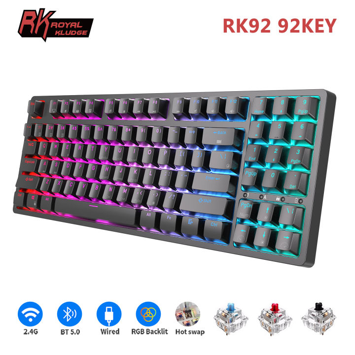 Royal Kludge RK92 2.4Ghz Wireless/Bluetooth/Wired Mechanical Keyboard ...