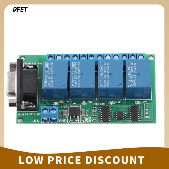 DFET 12V Relay 4Ch RS232 Serial Port RS232 Relay Control Board DB9 ...