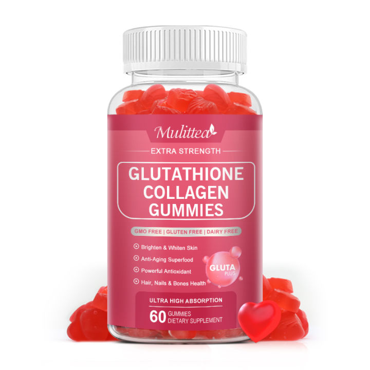 Mulittea 60 Counts Glutathione Collagen Glow Gummies For Whitening Skin ...