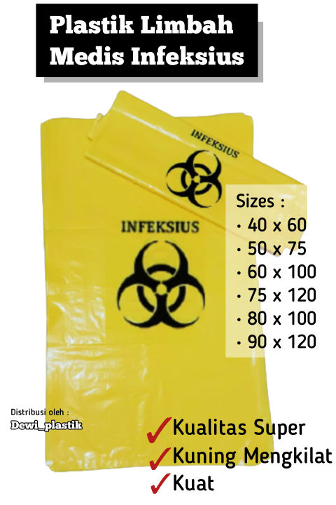 Plastik kuning Limbah Medis Biohazard / Infeksius TEBAL 40 MICRON ...