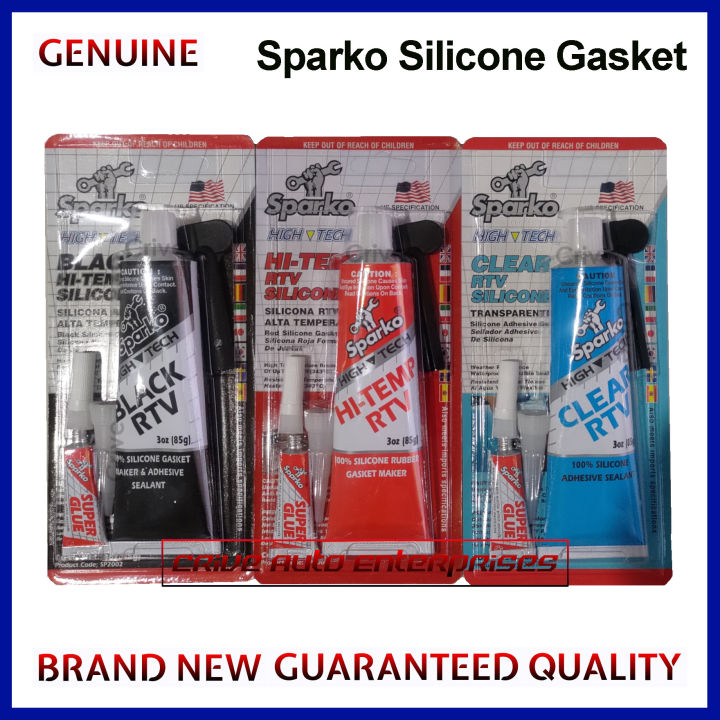ORIGINAL Sparko Silicone Rubber Gasket Maker Hi-Temp RTV (85g / 3oz) Sealant Black / Red / Clear ...